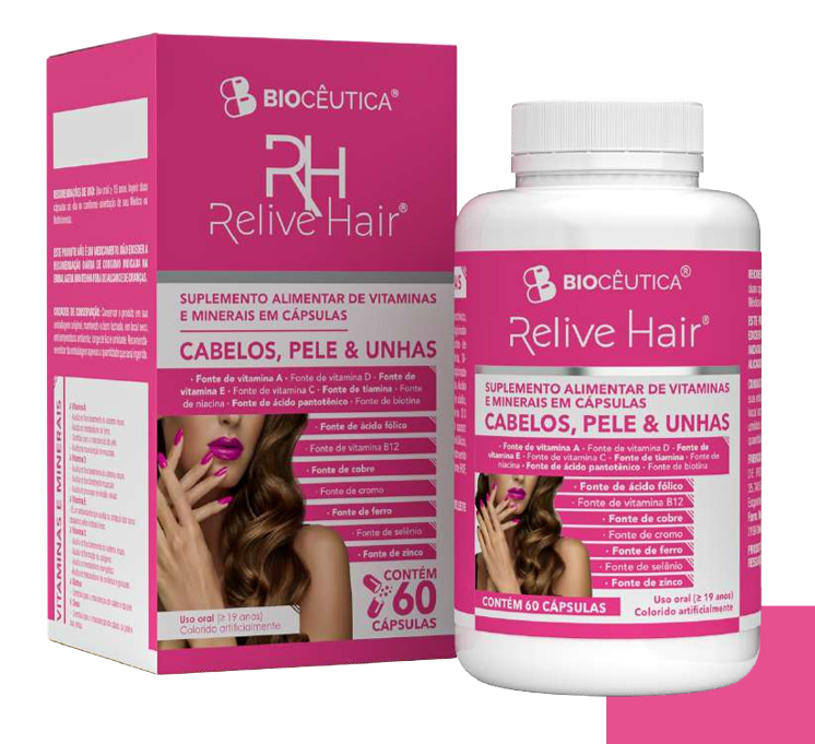 SUPLEMENTO ALIMENTAR RELIVE HAIR BIOCEUTICA– Bio Cosméticos Distribuidora