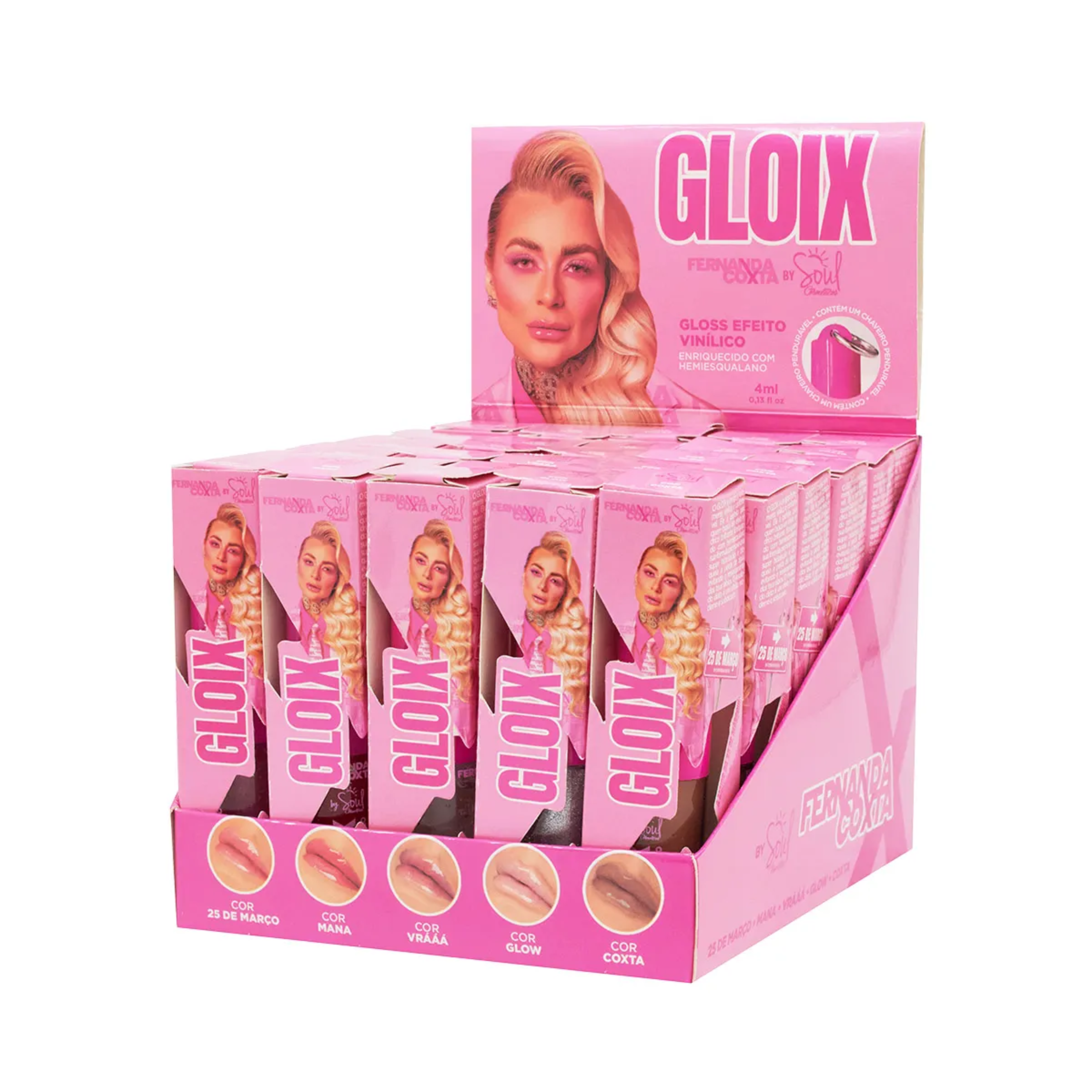 BOX C/ 30 GLOIX FERNANDA COXTA + CHAVEIRO COR 01 A 05 4ML SOUL COSMÉTI ...